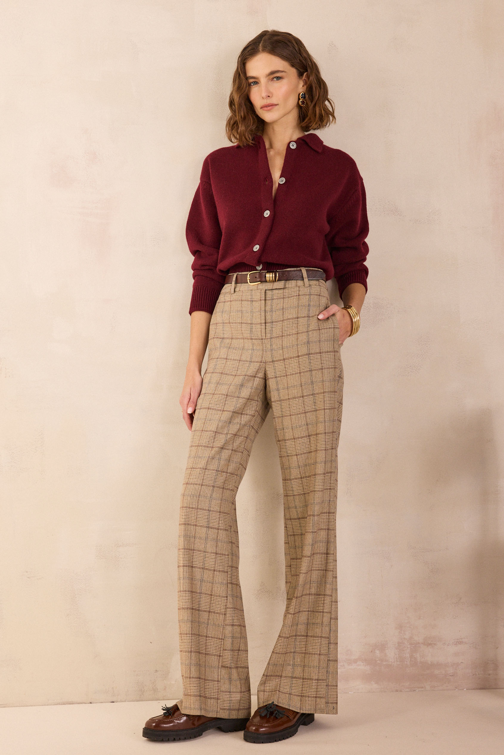 LAYLA wide-leg trousers with Prince of Wales check pattern woman ...