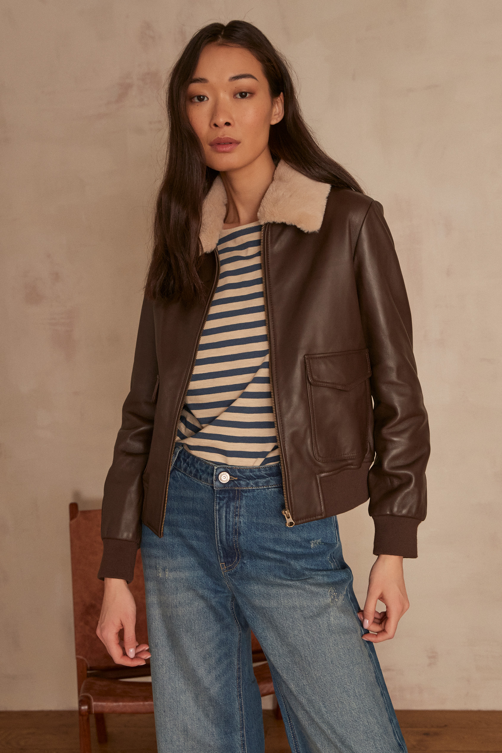 Adam leather jacket woman | BROWN | Maison 123